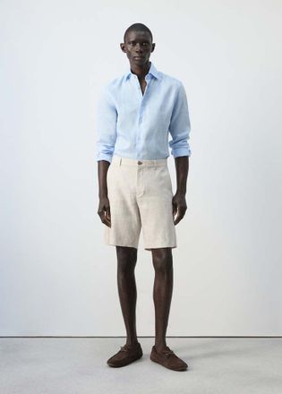 Mango Bermuda slim-fit 100 % lin &eacute;cru - Homme - 38 - MANGO MAN