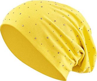 Balinco Jersey Coton &eacute;lastique Long Slouch Beanie Unisexe Hommes Femmes avec Strass Pierres &eacute;toile Casquette Heather en 35 Couleurs diff&eacute;rentes (7) (Jaune)