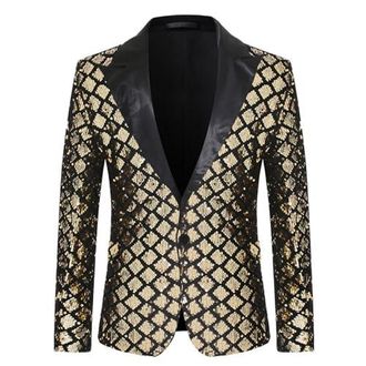 Generico Veste de loisirs pour homme semi-souple &eacute;l&eacute;gante avec ornements &agrave; paillettes pour un style nocturne &eacute;l&eacute;gant Costume de carnaval, or, XXL