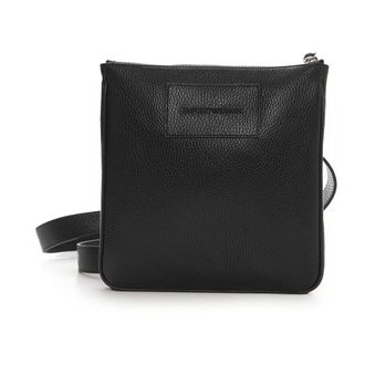 Emporio Armani Flache Umh&auml;ngetasche aus getrommeltem Leder - - Bags - Herren - Schwarzk - ONE SIZE