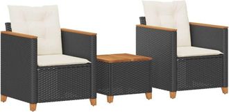 vidaXL 3-tlg. Bistro-Set mit Kissen Schwarz Poly Rattan Akazienholz - Vidaxl