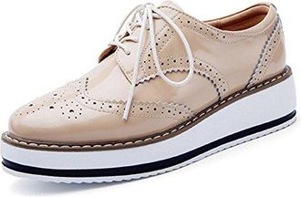 Dadawen Brogues Femmes /Chaussures de Ville à Lacets Derbies Baskets Cuir Plateforme Abricot 42