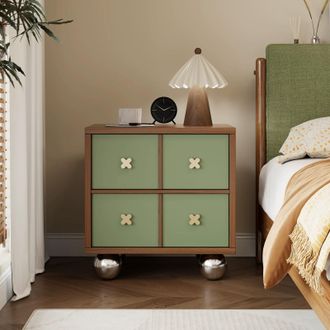 Generic Moderner Nachttisch, Brauner Nachttisch Mit X-F&ouml;Rmigem Griff, Kugelf&ouml;Rmige Schrankbeine for Sofa-Beistelltisch, Tv-Schrank