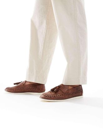 Brave Soul Loafer aus Leder in Hellbraun mit Flechtdesign
