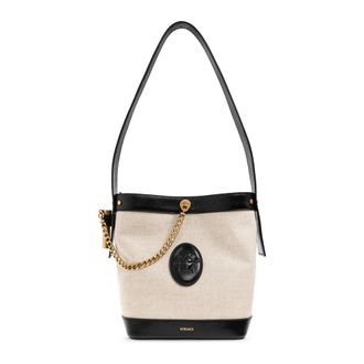 Versace Femme, Sacs, Beige, Taille: ONE Size Pivot Small Canvas Bucket Bag