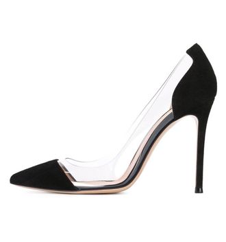 EDEFS Damen Klassische High Heels Pumps Stiletto Crystal PVC Schuhe Blacksuede Größe EU36