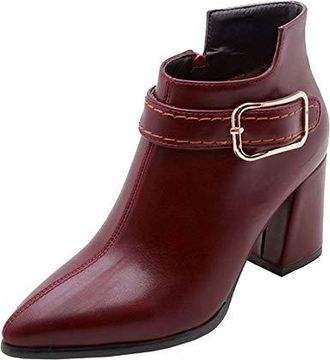 Smilice Bottines à talon bloc pour femme, Bordeaux, 38 EU