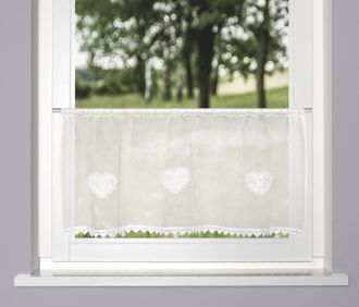 Home Wohnideen Scheibengardine NISHAY, 45x145 cm, transparente Leinenstruktur, Herzen, Farbe:wei&szlig;, Gr&ouml;&szlig;e:45 x 120 cm, Anzahl:1x