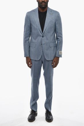 Corneliani CC COLLECTION Zweiknopf-Anzug Aus Leinen Und Schurwolle Im Nadelstreifen Mit Ikonischer Anstecknadel Corneliani