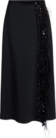 Elie Saab jupe mi-longue &agrave; d&eacute;tails de plumes - Noir