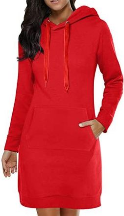 ORANDESIGNE Robe Sweat à Capuche Femme Robe Pull avec Poche Robes Casual Manche Longue Décontracté Chic Uni Mini Robe avec Poche Hoodie Grande Taille Hiver Pullov