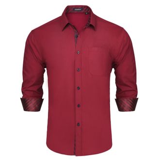 Hisdern Herren Hemd Freizeithemd Langarmhemd Formelle Businesshemden Freizeithemden Langarm Hemd Regular Fit Hemden Shirt Burgundy 5XL