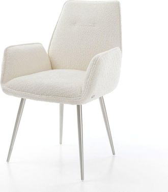 DELIFE Esszimmerstuhl Zoa-Flex Bouclé Weiß 4-Fuß konisch Edelstahl Taschenfederkern, Esszimmerstühle