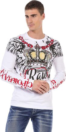 Cipo & Baxx Herren Sweatshirt CL451 Wei&szlig; - Stylischer Pullover im Modernen Streetwear Look mit Rundhals & Print - Bequemer Sweater f&uuml;r Alltag, Freizeit & Party - 