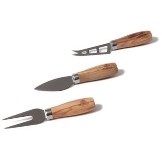 Bérard Käse Messer Set, 3-teilig 21350 DREI Käsemesser mit Olivenholzgriff und Edelstahlklinge. Maße: 16 x 2,5 x 3 cm