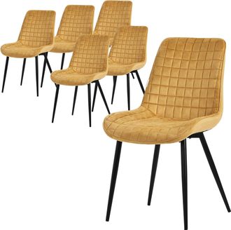 ML Design ML-Design Esszimmerstühle 6er Set, Senfgelb, Sitzfläche aus Samt mit schwarzen Metallbeinen, Küchenstühle mit Rückenlehne, Wohnzimmerstühle, Polsterst
