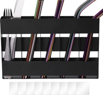 Generic Support de paille pour porte darmoire - Distributeur de paille à 5 compartiments, récipient réutilisable peu encombrant avec 9 rubans adhésifs double 