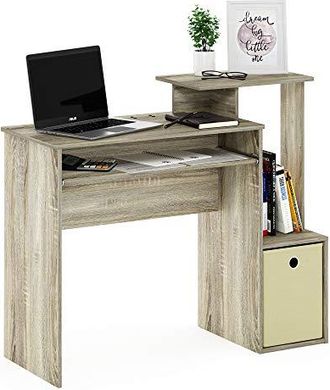 Furinno Econ Mehrzweck Home Office Computer Schreibtisch mit Ablage und Einschub, Sonoma Eiche/Elfenbein, 40 x 100.08 x 86.61 cm