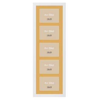 Bildershop-24 Bilderrahmen Collage Monza Wei&szlig; (matt) 27x78cm mit f&uuml;nf Passepartout-Ausschnitten 13x18cm in Maisgelb Fotorahmen, Wechselrahmen, Posterrahmen, Puzzler