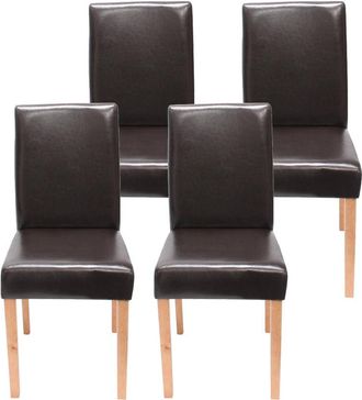 Hhg 4er-Set Esszimmerstuhl Stuhl K&uuml;chenstuhl Littau MVG-zertifiziert Kunstleder, braun helle Beine