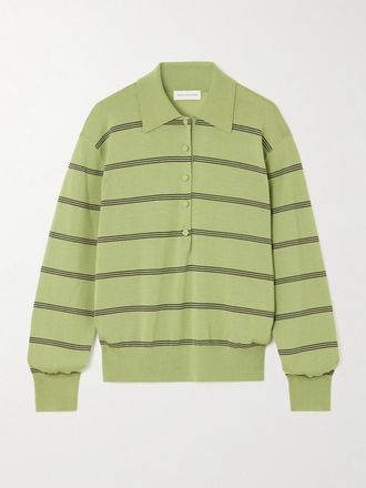 Dries Van Noten Oberteil Aus Gestreifter Merinowolle Mit Polokragen - Gr&uuml;n