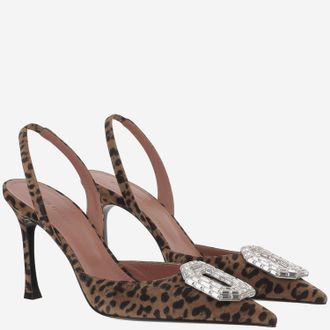 Amina Muaddi Womens Camelia Suede Slingback Animalier Shoe