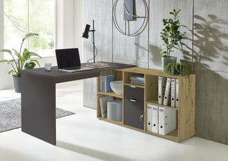 BMG M&ouml;bel Eckschreibtisch Lena abschlie&szlig;barer T&uuml;r, Computertisch, Winkelschreibtisch, Homeoffice, B&uuml;rotisch, Made in Germany (Anthrazit/Artisan Eiche)