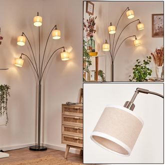 HOFSTEIN Stehleuchte Bassagoda, moderne Stehlampe mit Marmorfu&szlig; aus Metall/Stoff in Schwarz/Nickel-matt/Beige/Wei&szlig;, verstellbare Leuchte mit Fu&szlig;schalter, E14, 