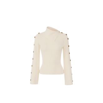 Elisabetta Franchi Mk03S66E2 Rollkragenpullover - - Knitwear - Damen - Wei&szlig; - XL