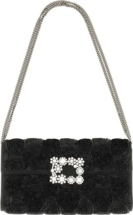 Roger Vivier Womens Efflorescence Clutch Bag Black Viscose Silk Handbags Hand