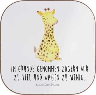 Mr. & Mrs. Panda Getr&auml;nkeuntersetzer Giraffe Zufrieden - Geschenk, Untersetzer Gl&auml;ser, Coaster, Gl&uuml;ck, f&uuml;r, Afrika, Glas, gl&auml;seruntersetzer, Tischuntersetzer, Abenteue