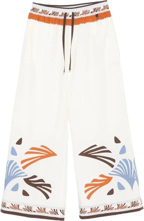 Herno Femme, Pantalons, Blanc, Taille: 38 FR Pantalon en coton &agrave; imprim&eacute; estival