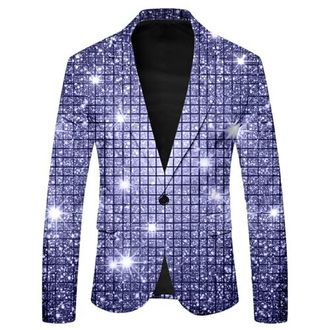 Generic Veste pour homme, aspect paillet&eacute;, impression 3D, ciel &eacute;toil&eacute;, rayures, blazer, carnaval, f&ecirc;te, veste slim fit un bouton, veste de costume pour carnav