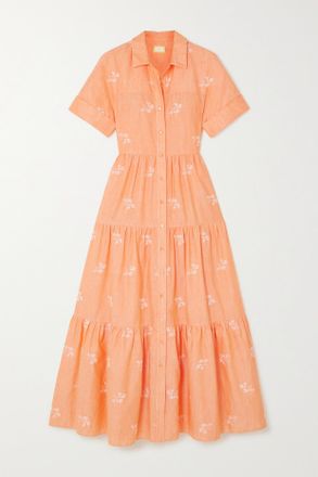 Erdem Robe-chemise Longue Oversize En Gaze De Coton Mélangé À Broderies Helena - Orange