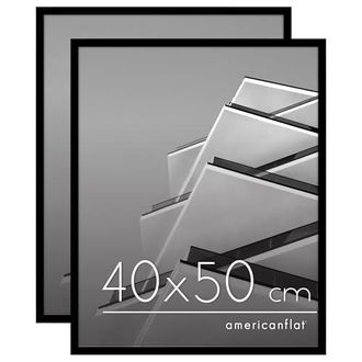 Americanflat Bilderrahmen 40x50 cm aus Kunststoff (2er Pack)- schmaler Bilderrahmen 50x40 cm mit Plexi-Scheibe - Fotorahmen mit integrierter Aufh&auml;ngung f&uuml;r Hoch- u