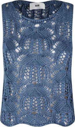 SOLOTRE Femme, Tops, Bleu, Taille: 38 FR Top en maille