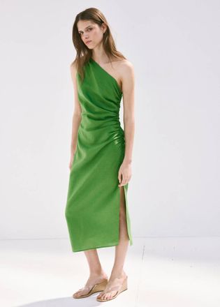 Mango Robe asym&eacute;trique fronc&eacute;e vert - Femme - XXS - MANGO
