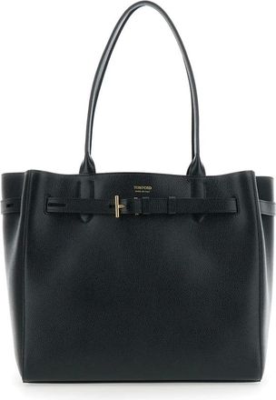 Tom Ford Femme, Sacs, Noir, Taille: ONE Size Grain Leather Medium Tote