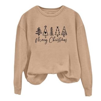 Generic Pulls, Gilets Et Sweats Femme, Sweat-Shirt de noël à Manches Longues et col Rond pour Femme, Pull décontracté à la Mode, Hiver et Automne (Khaki, S)