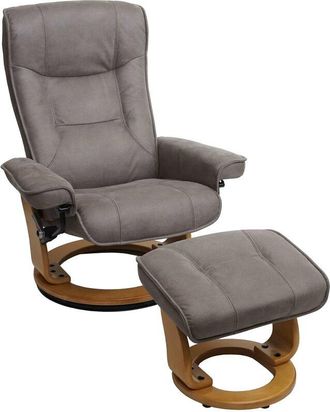 Hhg Mca Relaxsessel Halifax, Fernsehsessel Hocker, Stoff/Textil 130kg belastbar hellgrau, naturbraun