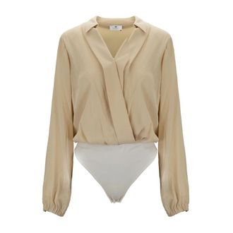 Elisabetta Franchi Body mit Kn&ouml;pfen und Rei&szlig;verschluss - - Tops - Damen - Beige - XL