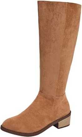 Generic Bottes montantes pour femme - Larges mollets - &Eacute;l&eacute;gantes - Couleur unie - Fermeture &eacute;clair lat&eacute;rale - Talon &eacute;pais - Confortables - Pour lautomne et lh