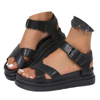 Generic Sandales d&eacute;t&eacute; tendance &agrave; plateforme pour femme - Bout ouvert - Sangle de cheville - Sandales &agrave; talons moyens - Sandales d&eacute;t&eacute; tendance pour la marche -