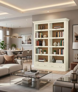 Maison Belfort home24 B&uuml;cherregal I Massivholz Pinie, lackiert R&uuml;ck-, Seitenw&auml;nde & Einlegeb&ouml;den: MDF Mitteldichte Holzfaserplatte, lackiert Wei&szlig;/Pinie Wei&szlig;/Pinie