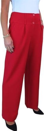 Paulo Due Pantalon Large À Jambe Droite pour Femme, Taille Haute, pour Le Travail en Soirée Et Au Bureau Rouge 38-50 (48)
