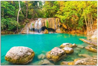 Wallario Outdoor-Poster f&uuml;r Garten oder Balkon Paradiesischer Wasserfall, Motivbanner Gr&ouml;&szlig;e: ca. 60 x 90 cm, Outdoor-Bild