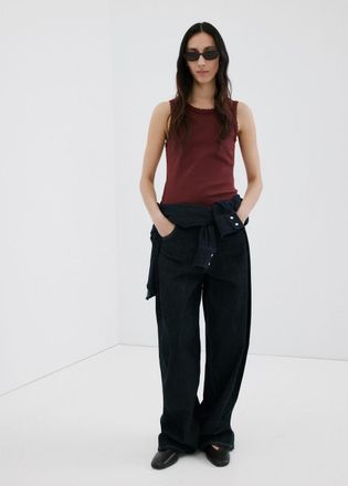 Mango Top finitions festonn&eacute;es marron - Femme - XXS - MANGO