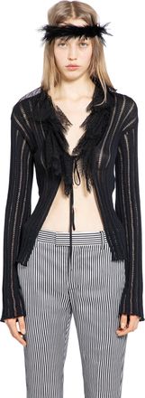 Ann Demeulemeester Nya Pointelle Knit Cropped Cardigan