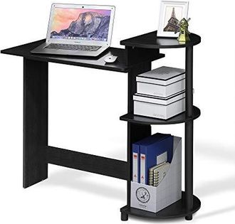 Furinno Compact Computer Schreibtisch, PC-Tisch, Bürotisch, mit Regalen, Americano/Schwarz, 99 (Breite) x 85.3 (Höhe) x 39.4 (Tiefe) cm