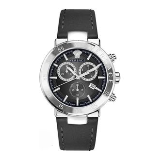 Versace Chronograph Lederarmband Quarzuhr mit Datum - - Accessories - Herren - Schwarzk - ONE SIZE